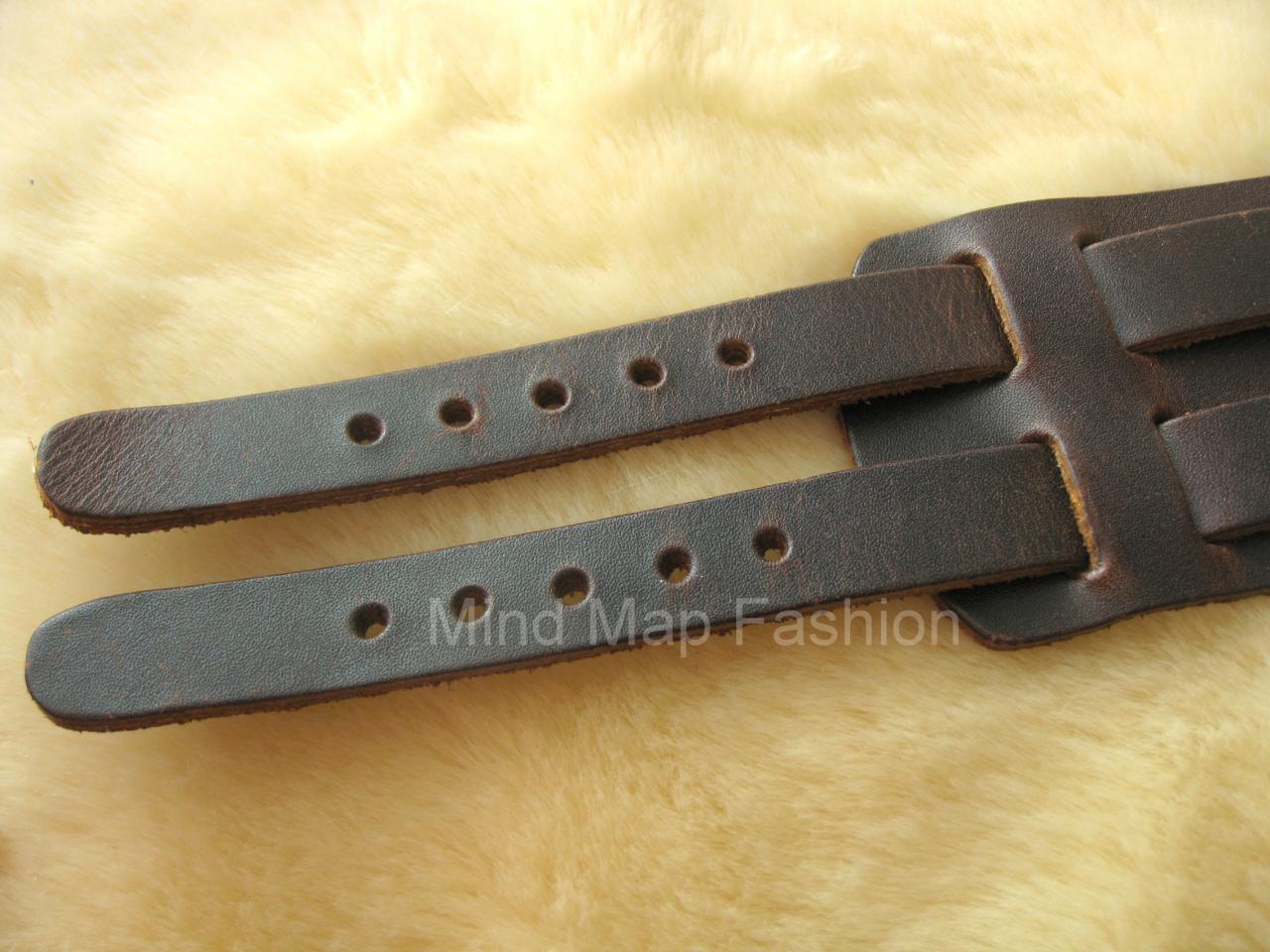 Punk Rock Leather Bracelet Wristband Bangle 2-strap & Buckles Wide Cuff ...