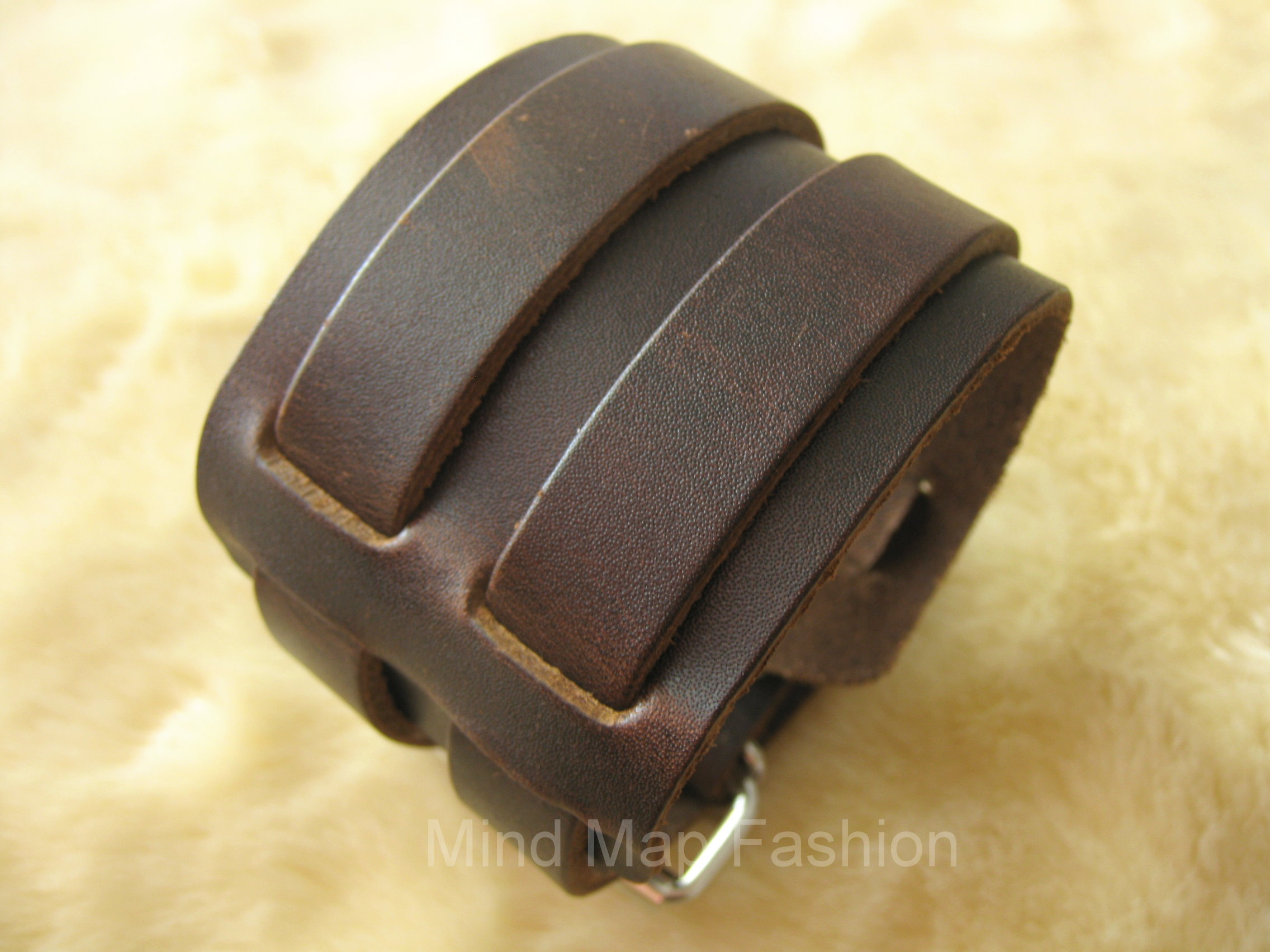 Punk Rock Leather Bracelet Wristband Bangle 2-strap & Buckles Wide Cuff ...