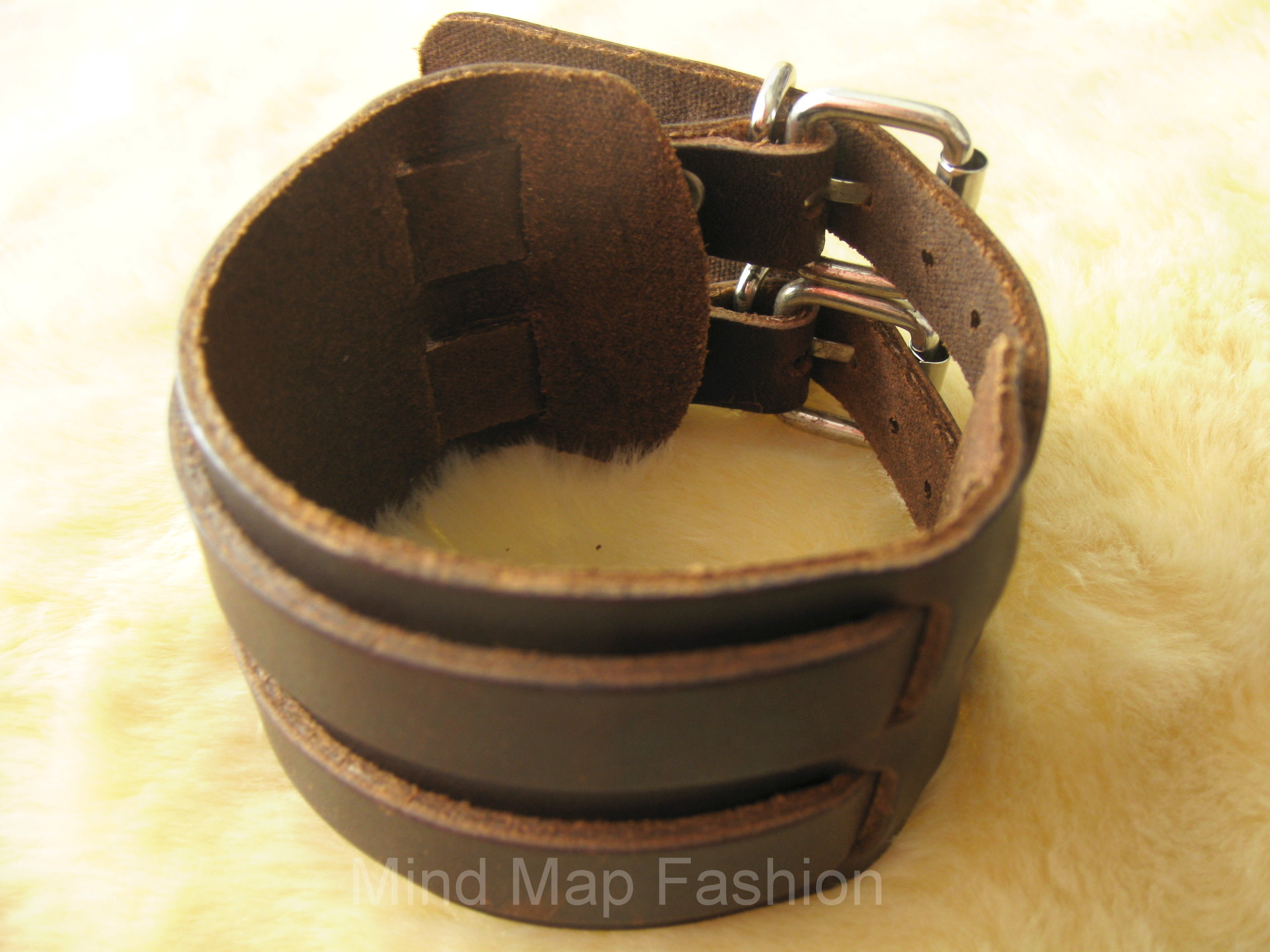 Punk Rock Leather Bracelet Wristband Bangle 2-strap & Buckles Wide Cuff ...