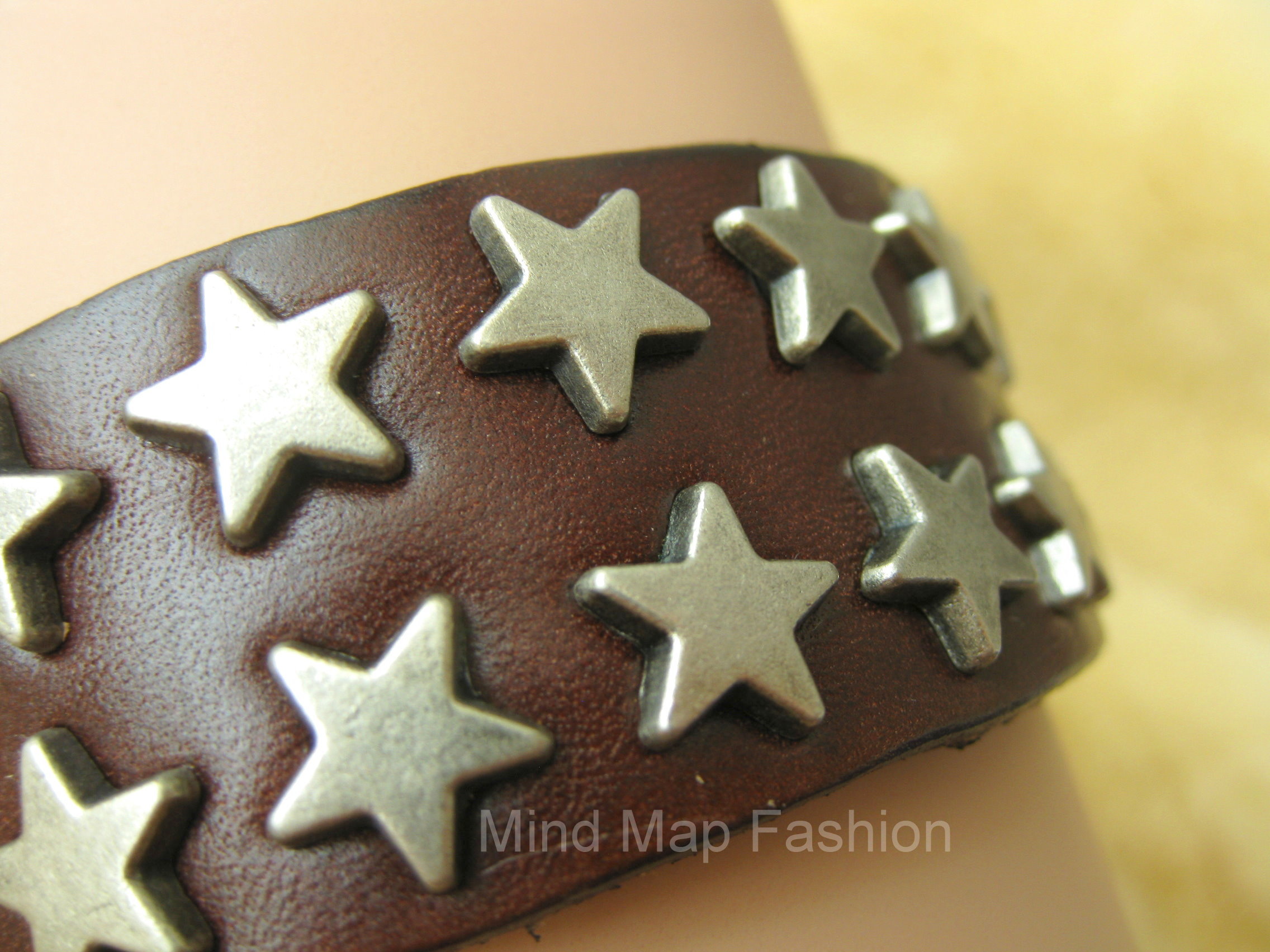 Punk Rock Star Stud Rivet Leather Snap Bracelet Dark Brown For Women ...